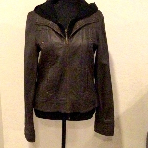 Black Rivet | Jackets & Coats | Black Rivet Black Leather With Hooded ...